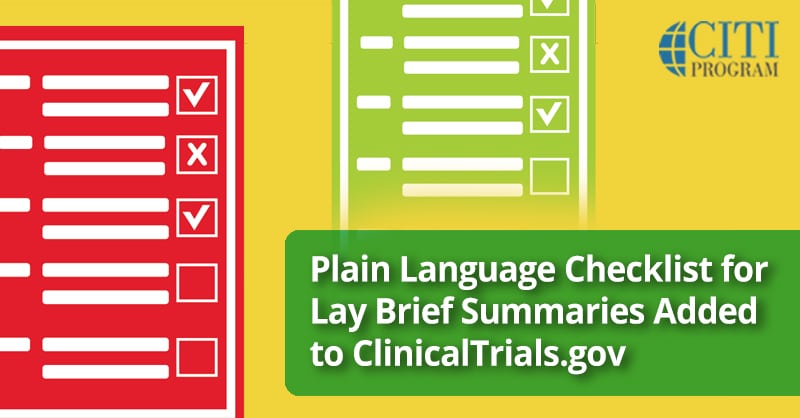 Checklist for Lay Brief Summaries Added to ClinicalTrials.gov